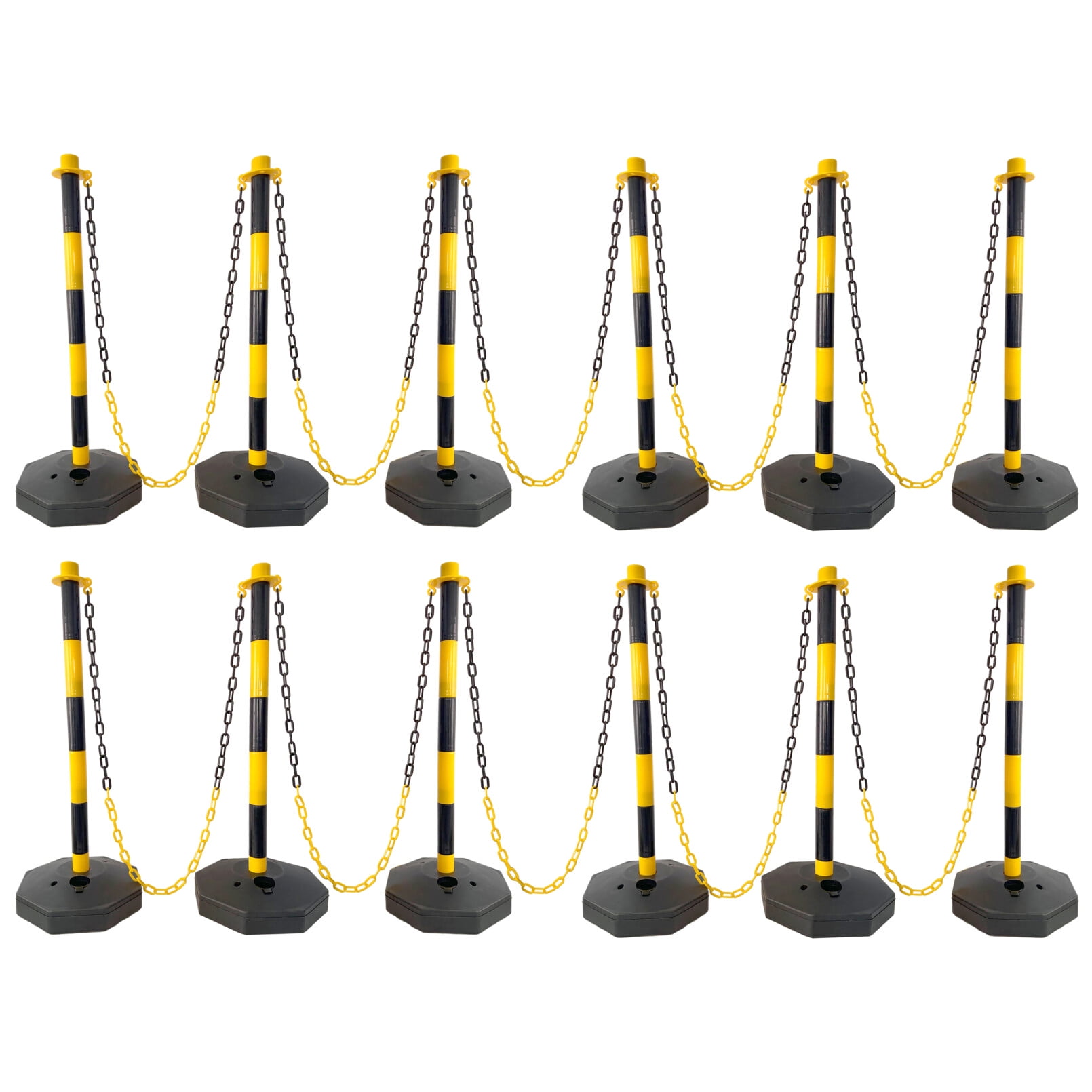 12 Pack Traffic Delineator Post with Base and 5FT Plastic Chain Links ...
