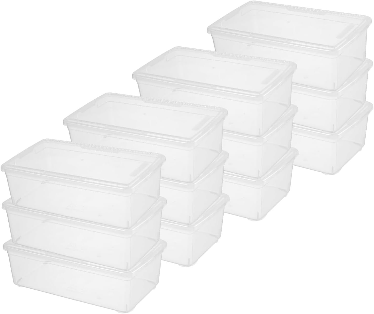 12 Pack Transparent 6 Qt Storage Box with Lids Clear Plastic Stackable ...