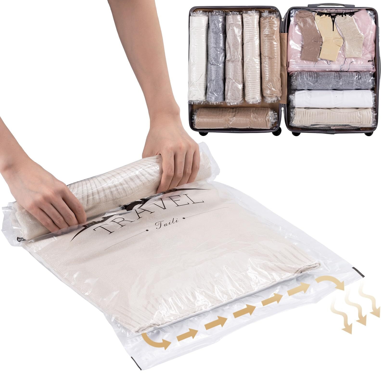 12 Pack Travel Compression Bags, Roll Up Space Saver Bags (6 Large+6 ...