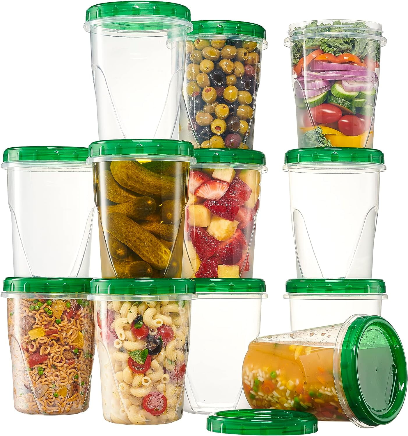 **12 pack twist cap food storage containers with green screw on lid- 32 ...
