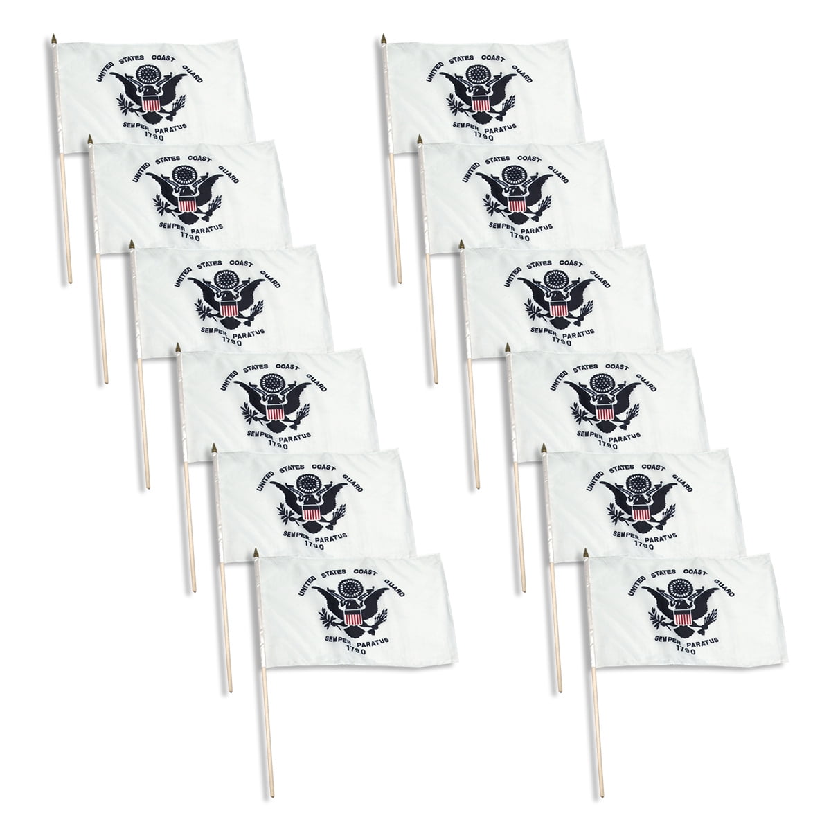 12-Pack, US Coast Guard 12" x 18" mounted on 24" wooden stick - Walmart.com