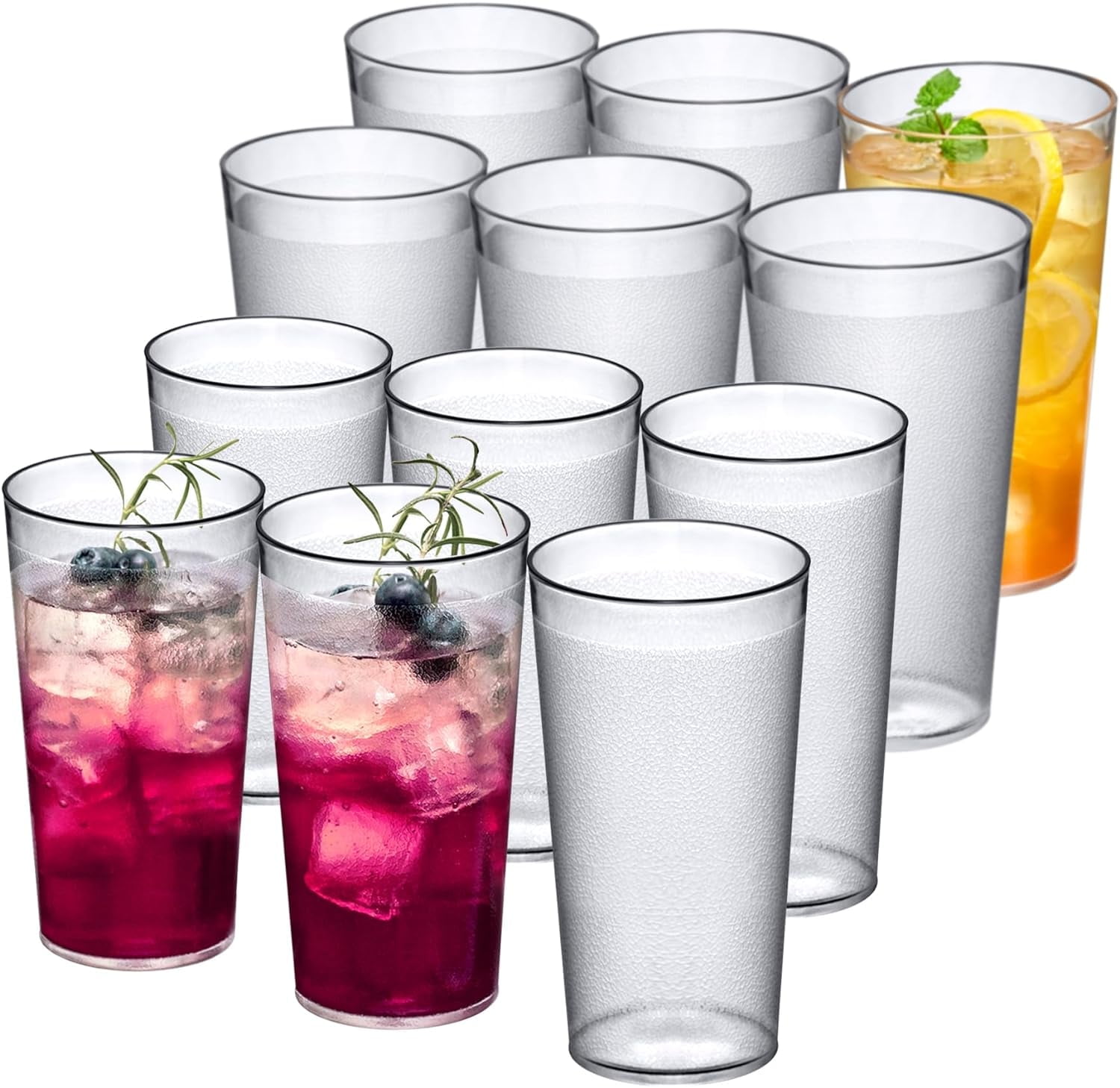 12 Pack Unbreakable Plastic Tumblers 16 Ounce, Restaurant Grade Unbreakable Plastic Drinking ...