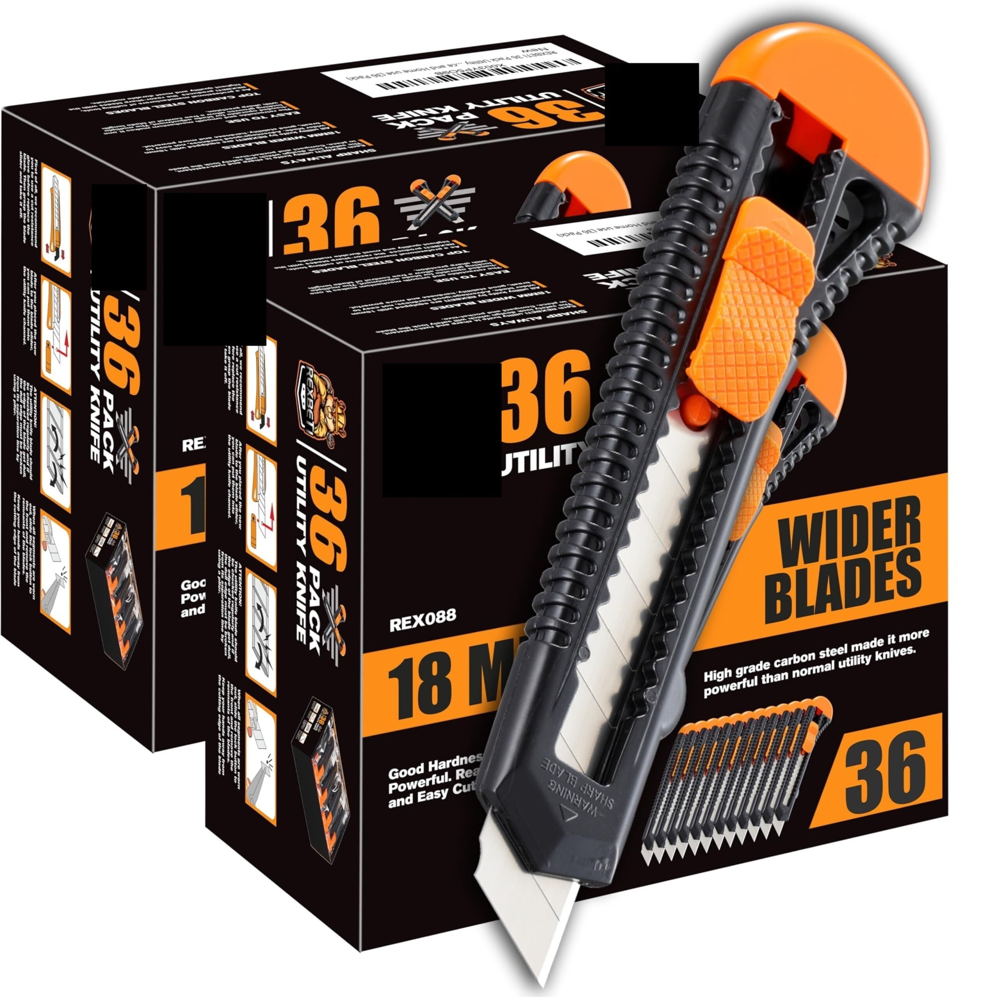12-Pack Utility Knife, Retractable Box Cutter for Cartons, Cardboard and Boxes, 18mm Wider Razor ...