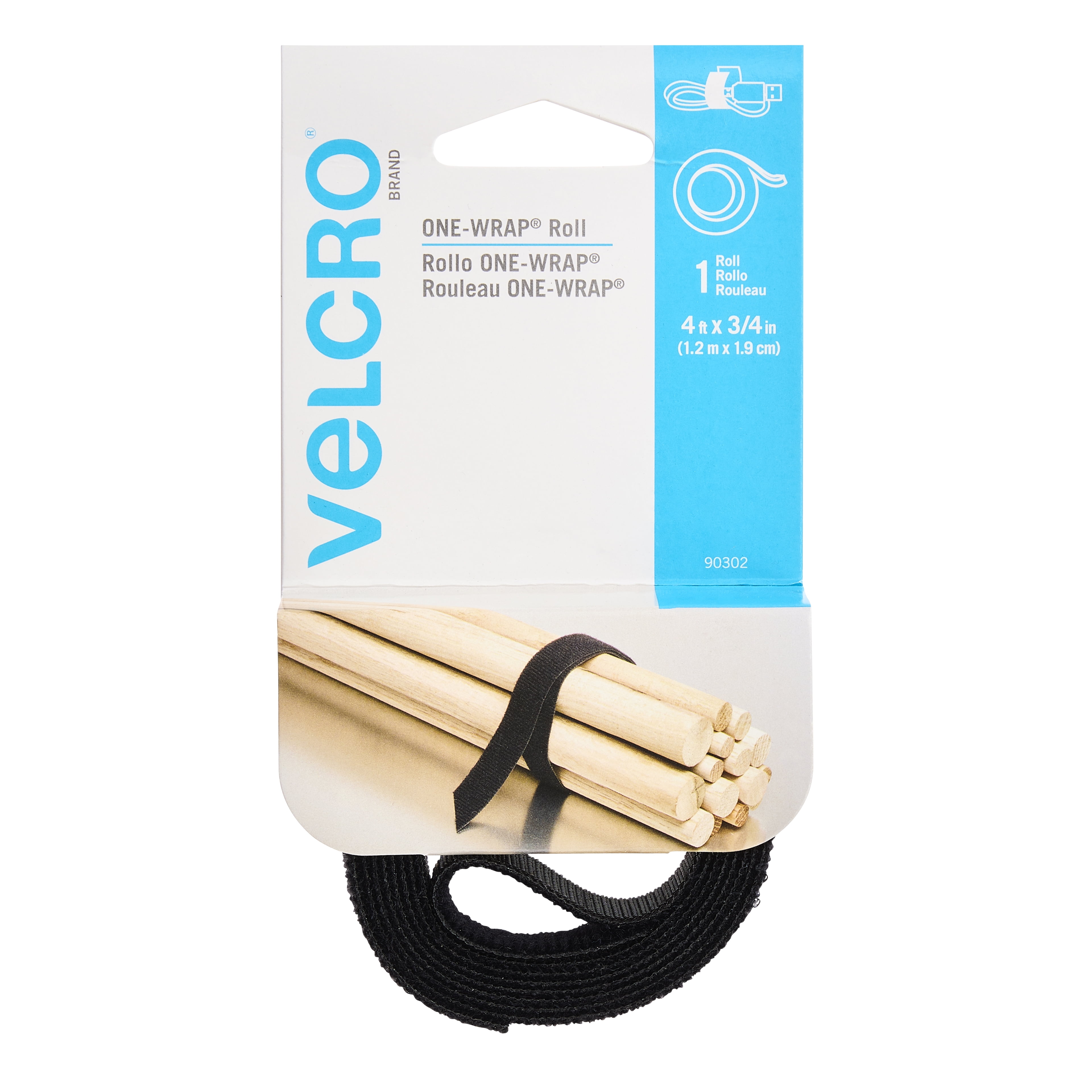 12 Pack: VELCRO® Brand ONE-WRAP® Black Roll - 4ft. - Walmart.com