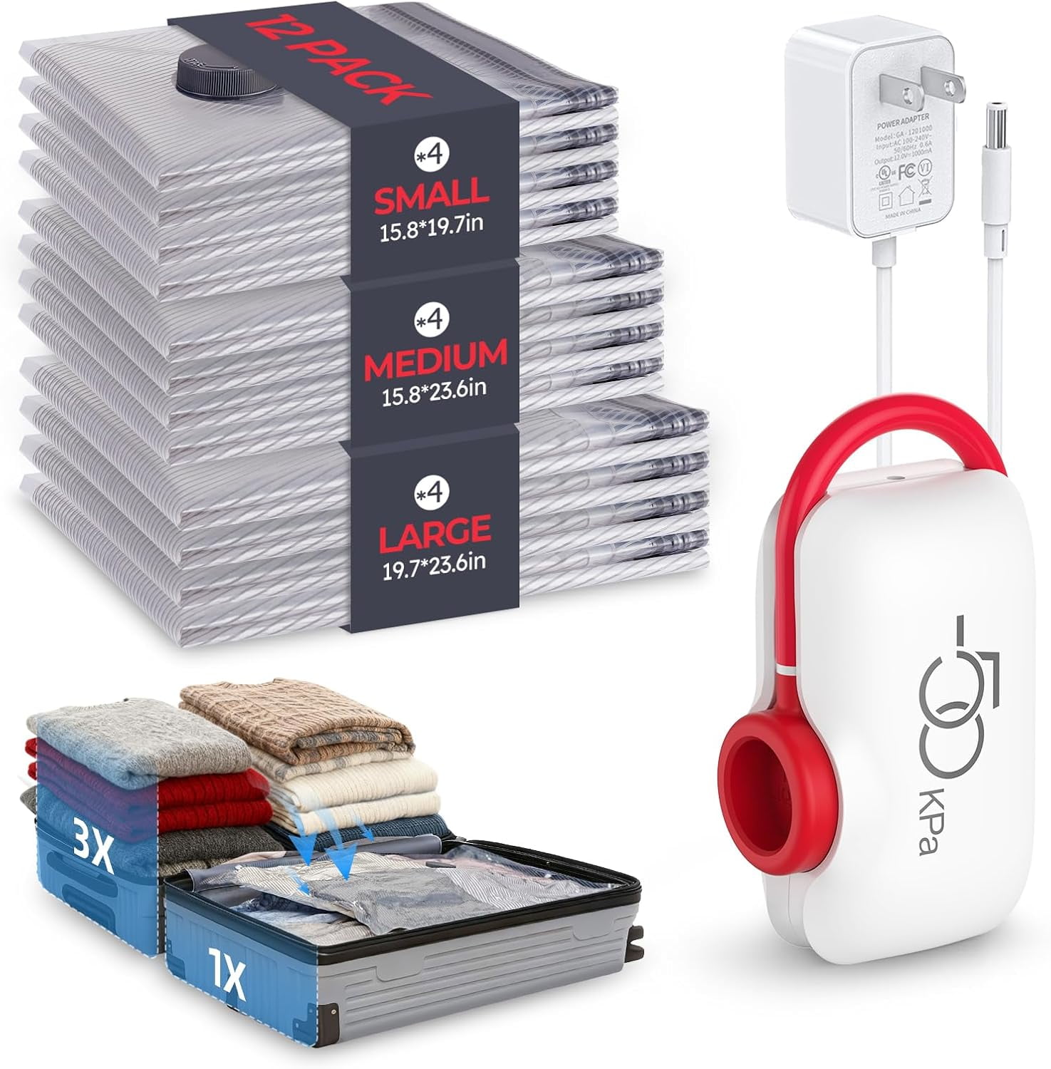 12 Pack Vacuum Seal Bags for Clothing Travel, Carry-on Size Luggage ...