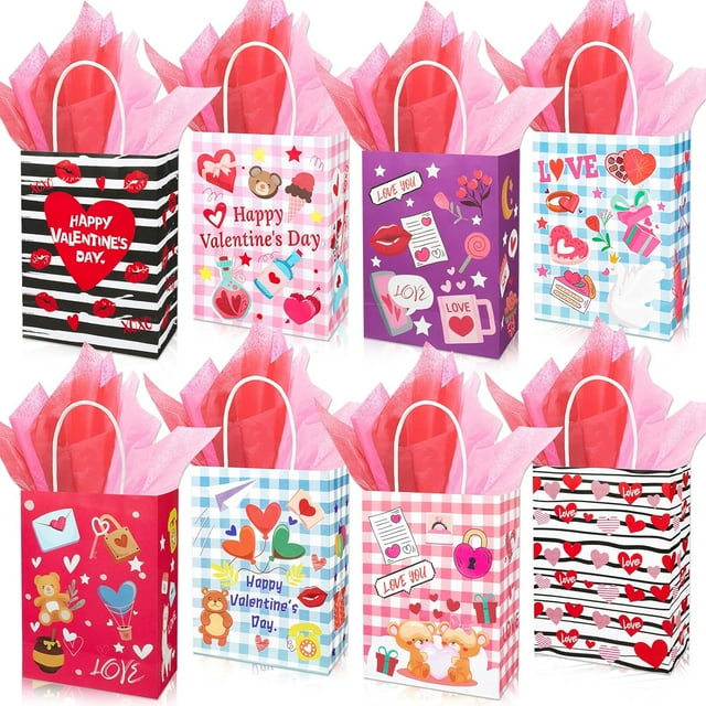 12 Pack Valentine's Day Gift Bags with Tissue Paper, Paper Gift Bags ...
