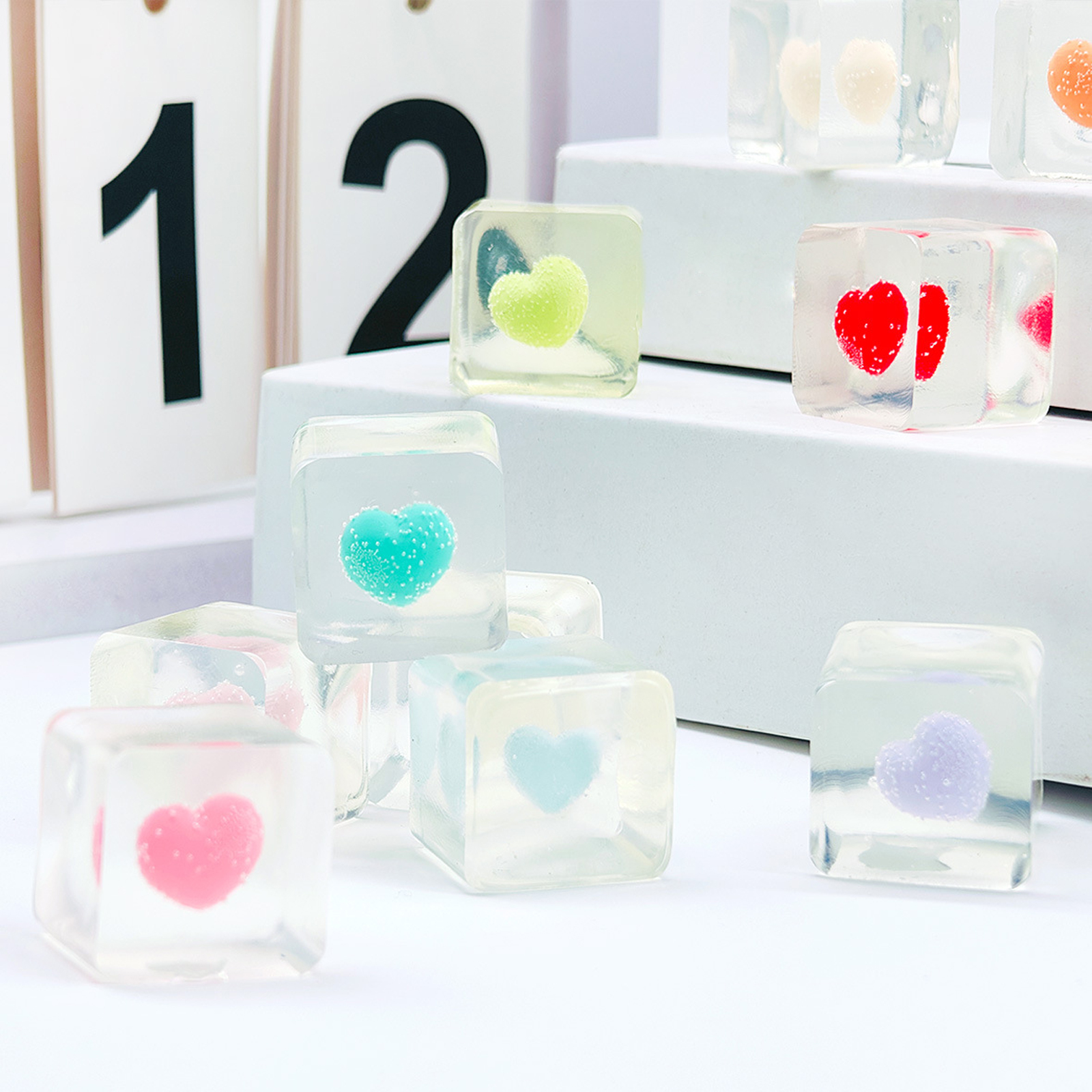 12 Pack Valentines Squishy Stress Cubes with Hearts, Sensory Stress ...