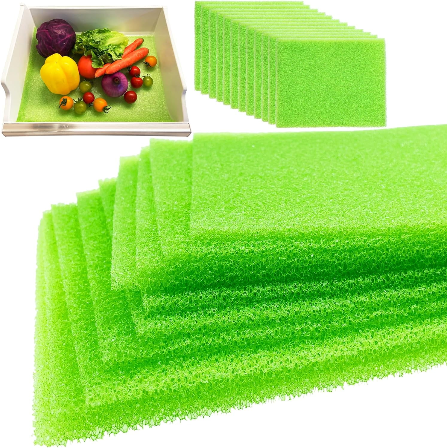 12-Pack Vegetable and Fruit Life Extender Fridge Shelf Sponge Liner, 12 ...
