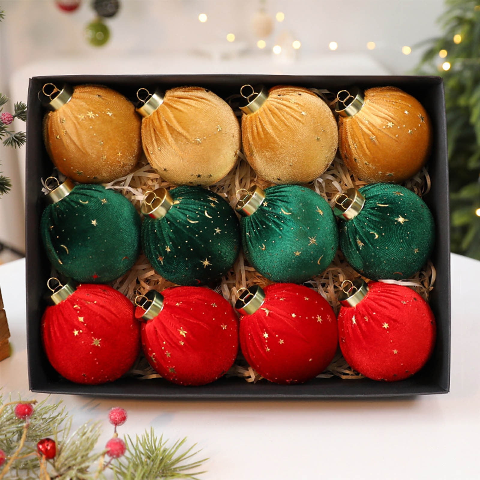 12-Pack Velvet Christmas Ball Ornaments | 3.15 Inch Fabric Decorative ...