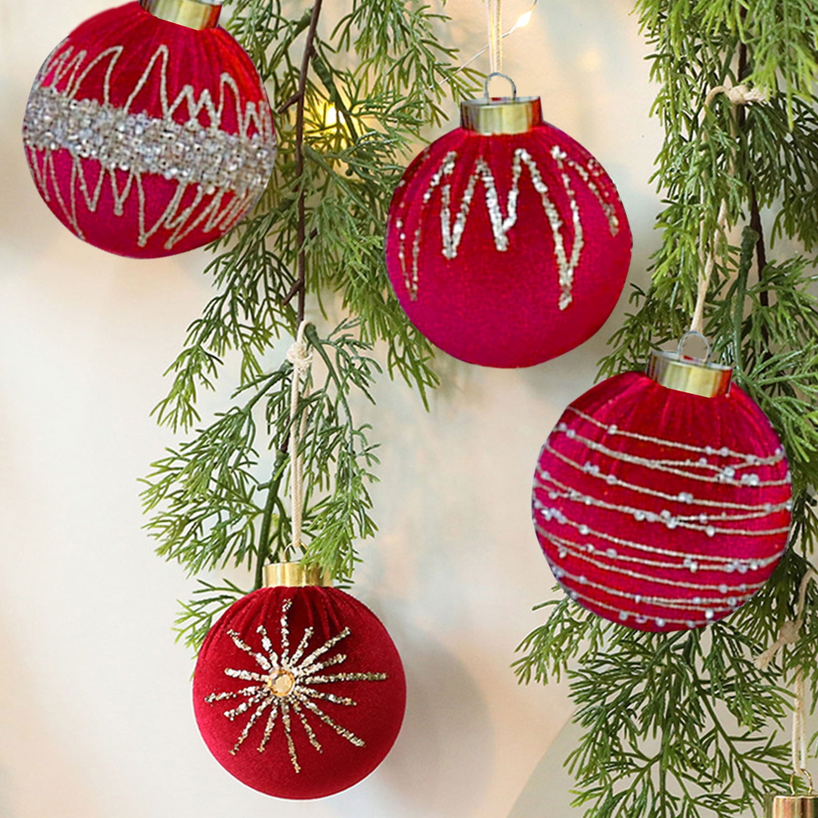 12-Pack Velvet Flock Christmas Ball Ornaments | 8cm Diameter Glittering ...