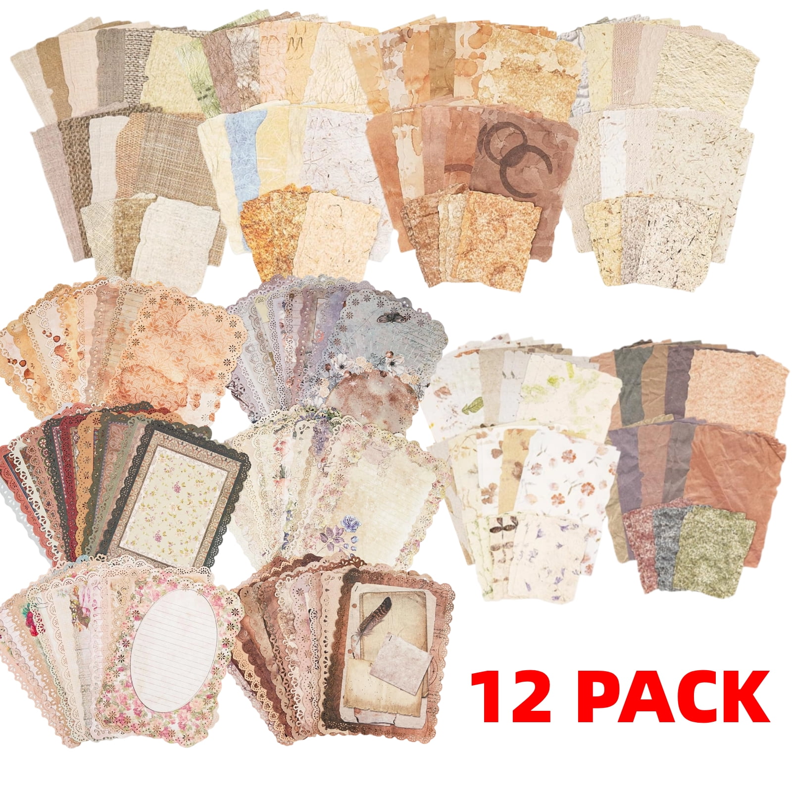 12 Pack Vintage Scrapbook Paper, 228 Sheet Lace Edged Retro Paper ...