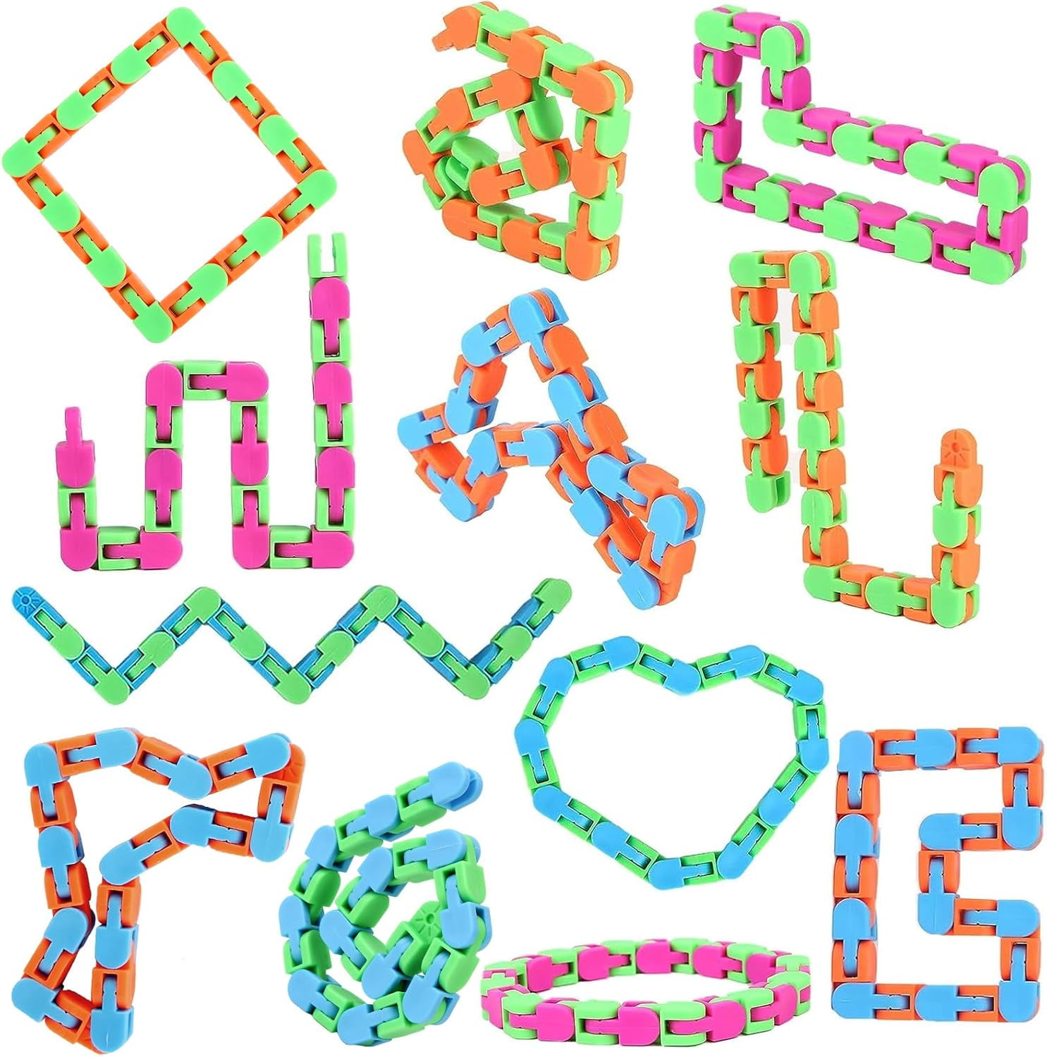 12 Pack Wacky Tracks Snap Fidgets Snake Click Fidget Toys for Kids Adults ADHD Autism Sensory ...