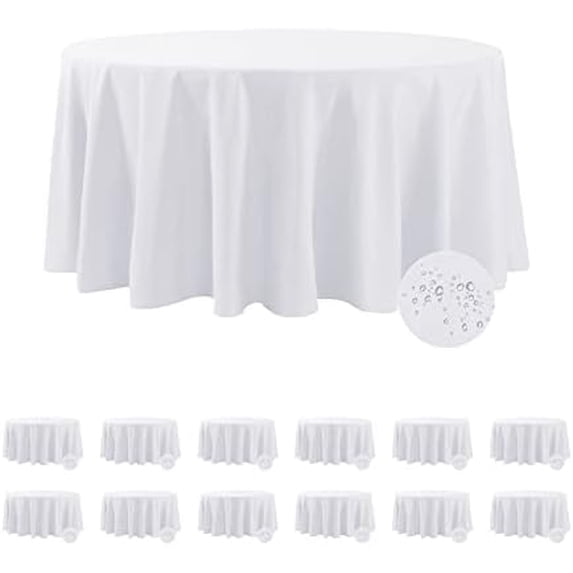 12 Pack Waterproof Round Tablecloth, 120 Inch, Stain Resistant and ...