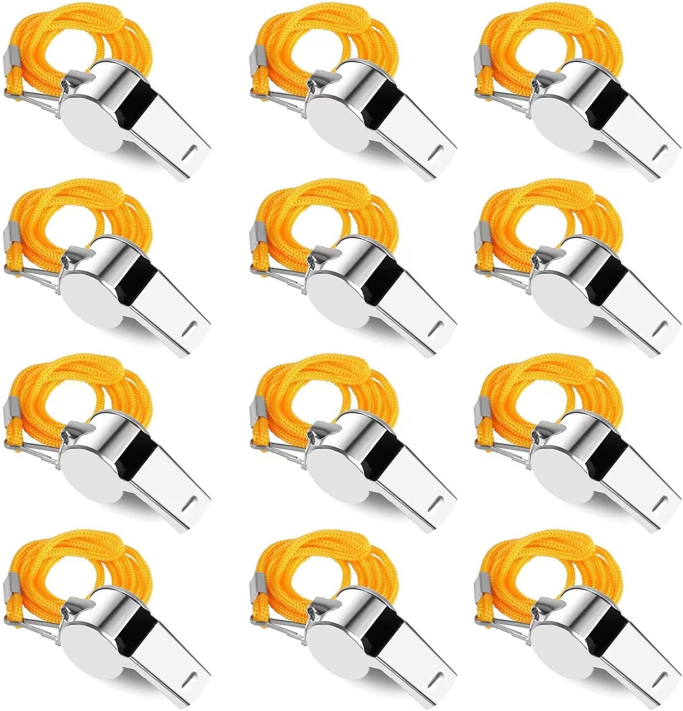 12 Pack Whistles, Stainless Steel Sports Loud Crisp Sound Whistles with ...