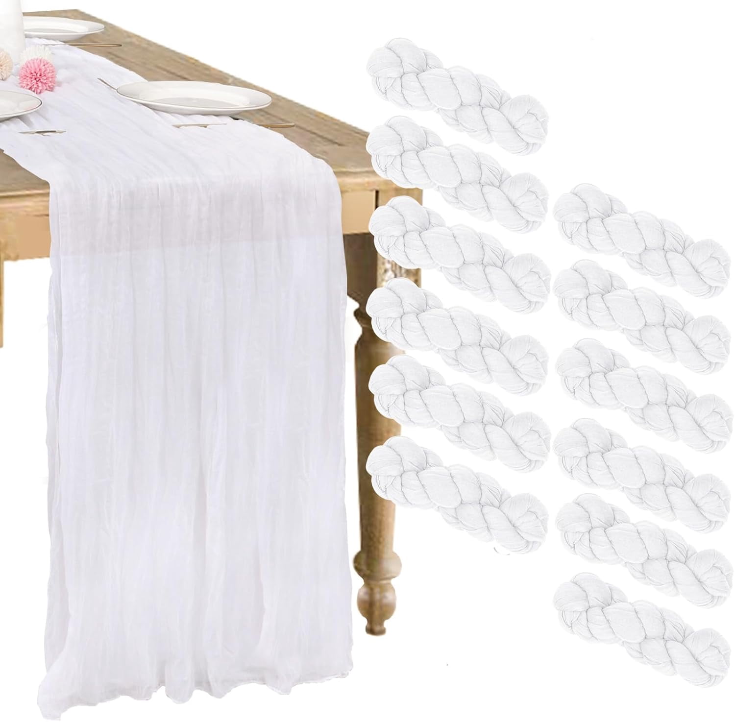 12 Pack White Cheesecloth Table Runner 10FT Boho Gauze Fabric Table ...