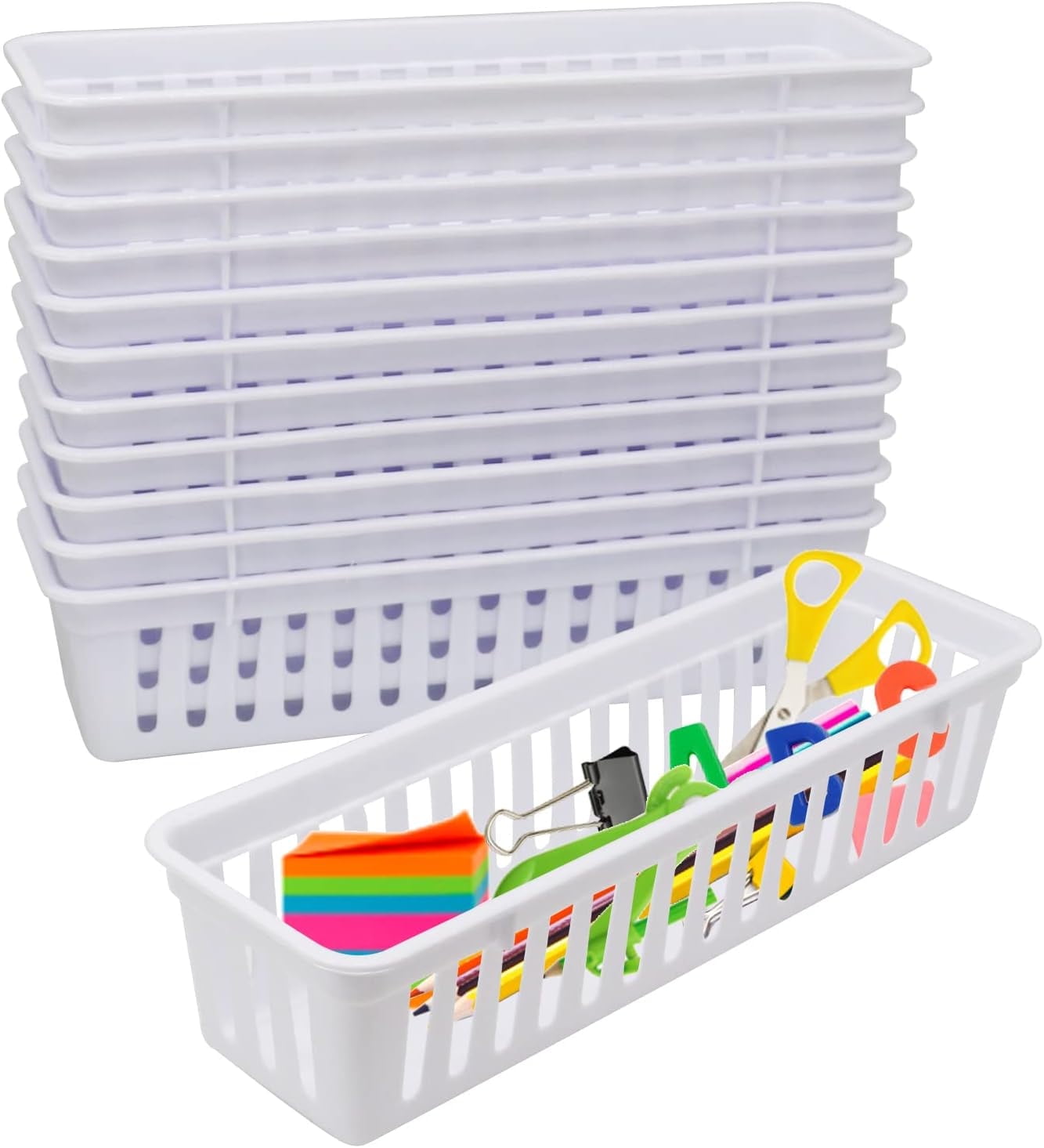 12 Pack White Classroom Pencil or Rubber Organizer Basket Trays, Office ...