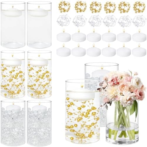 12 Pack White Floating Candles 6 Pack Glass Cylinder Vases 6 Inch ...