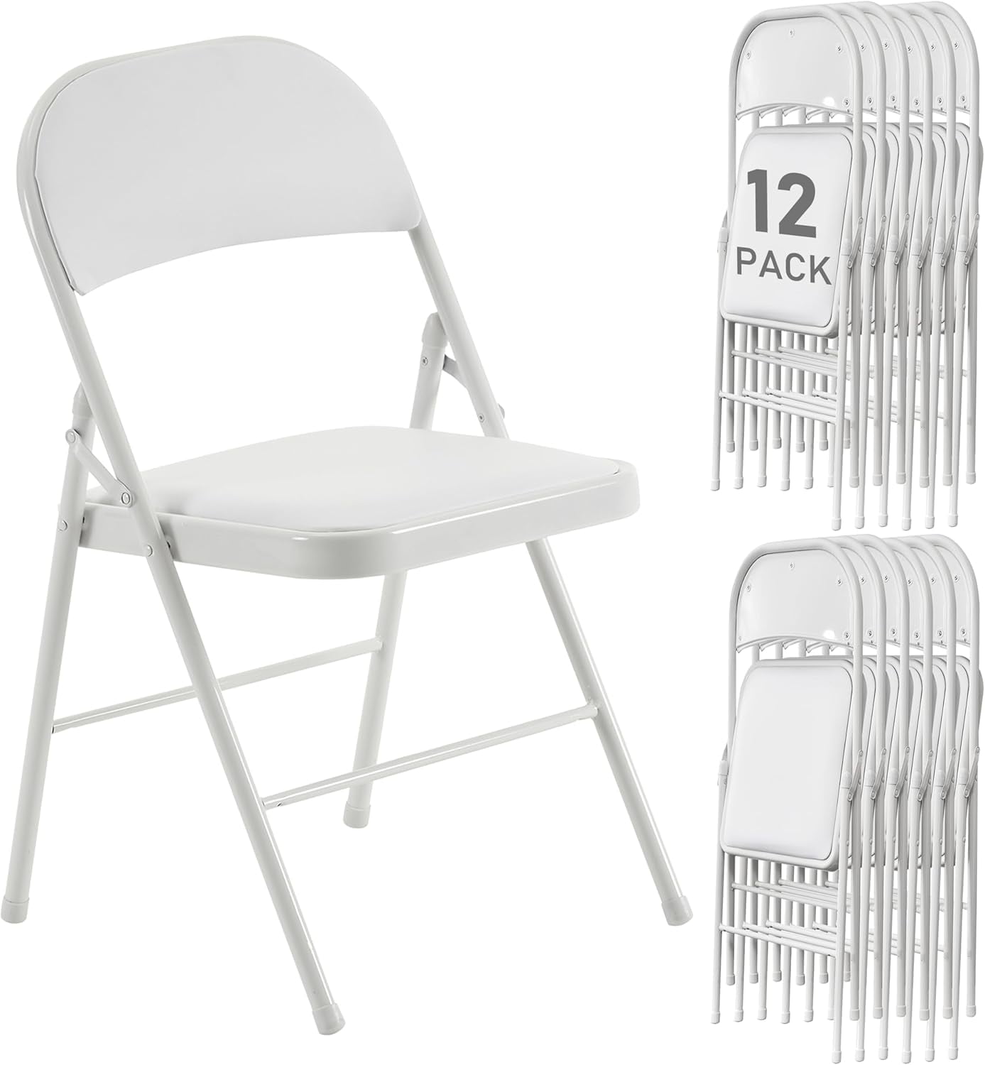 12 Pack White Folding Chairs with Padded Cushion and Back for Outside ...