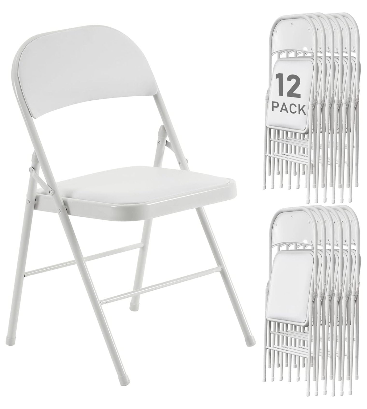 12 Pack White Folding Chairs with Padded Cushion and Back for Outside ...