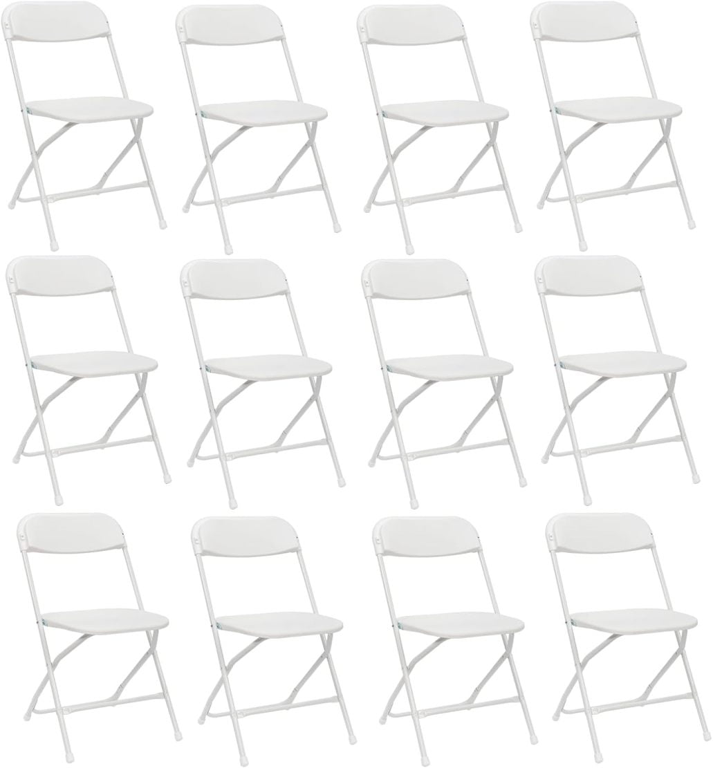 12 Pack White Plastic Folding Chairs, Portable Party Chairs, Stackable ...