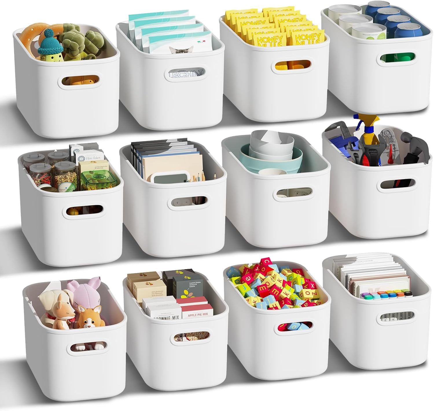 12 Pack White Plastic Storage Bins, Storage Container for Organizing ...
