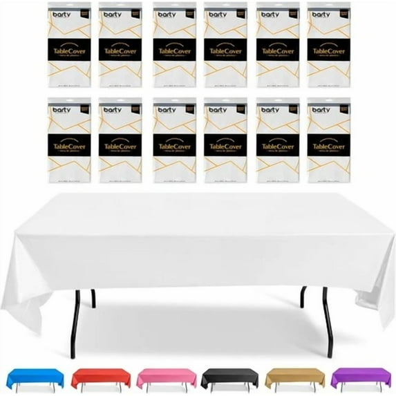12 Pack White Plastic Tablecloth For Parties, Thick White Disposable ...