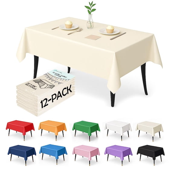 12 Pack White Plastic Tablecloths 84 Inch Round Disposable Table Covers ...