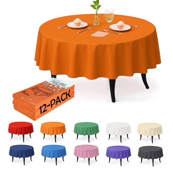 12 Pack White Plastic Tablecloths 84 Inch Round Disposable Table Covers ...