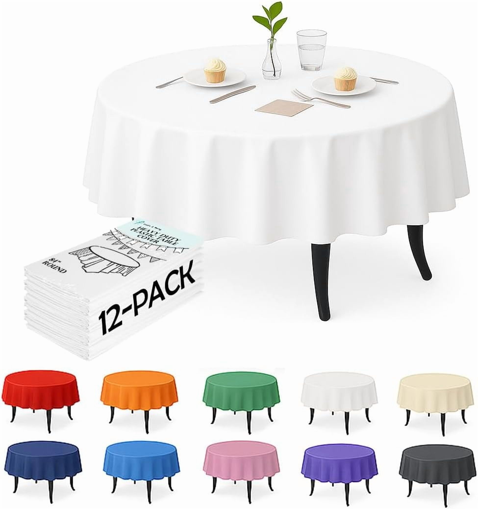 12 Pack White Plastic Tablecloths, 84 Inch Round Disposable Table ...