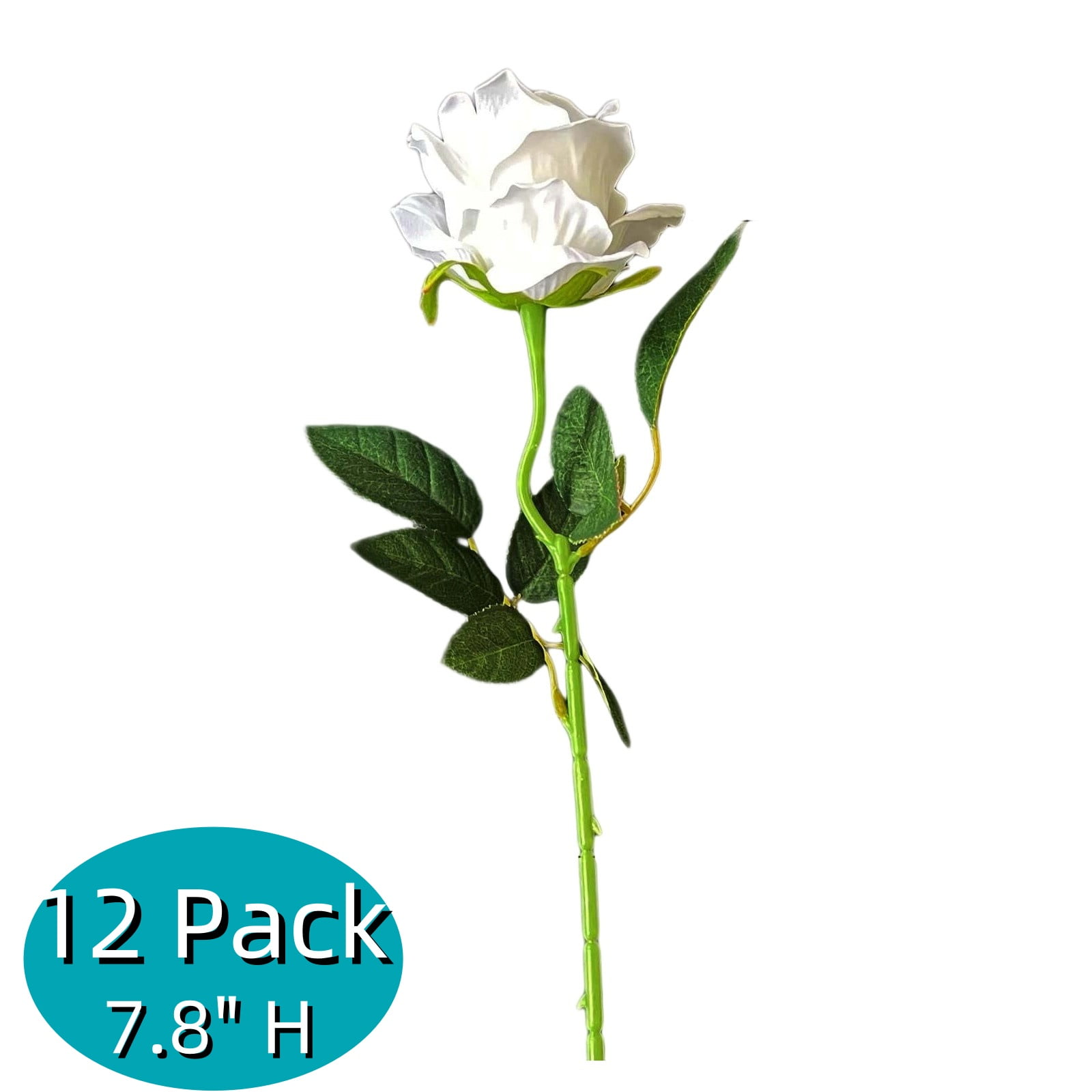 12 Pack White Roses Artificial Flowers, 7.8" Fake Roses with Long Stems ...