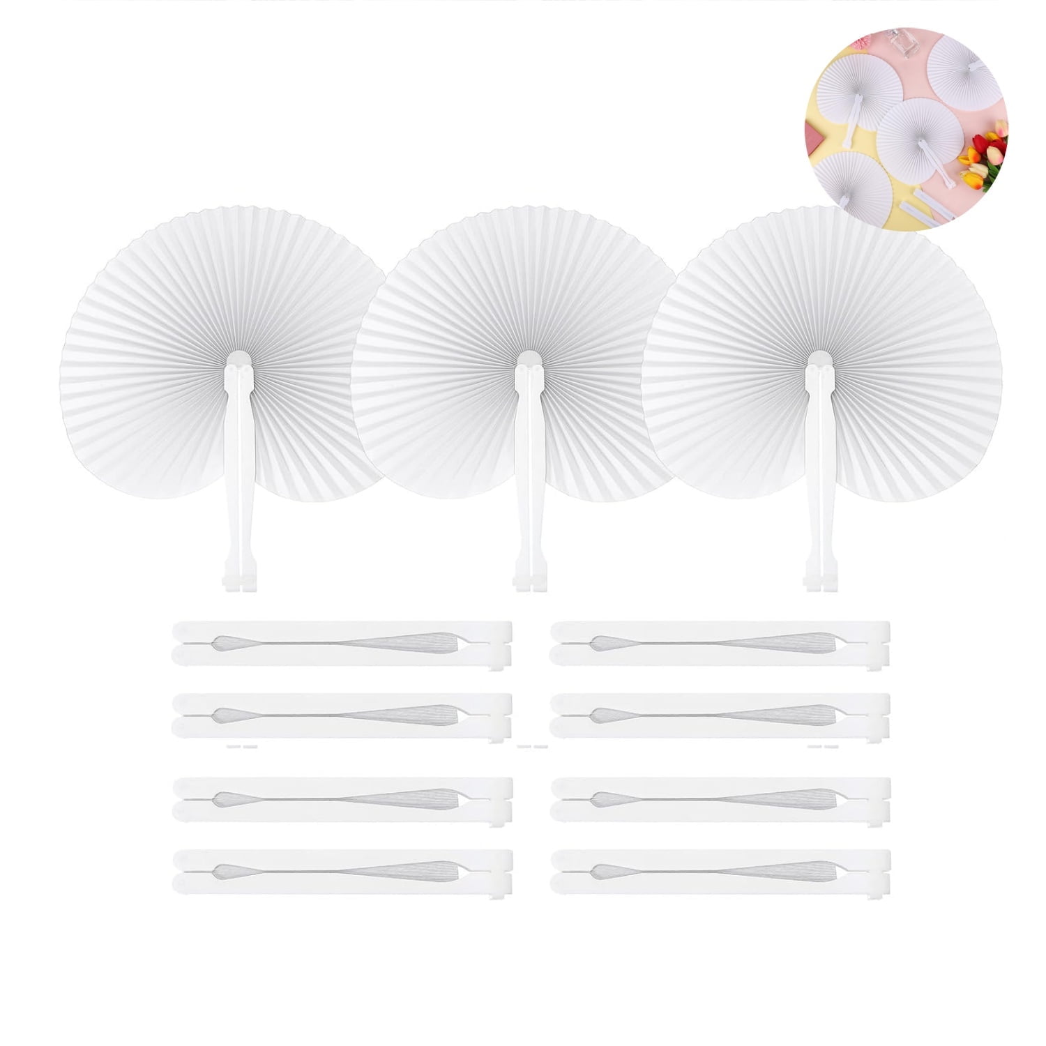12 Pack White Round Party Fans,Yahome Paper Folding Fans with Plastic ...