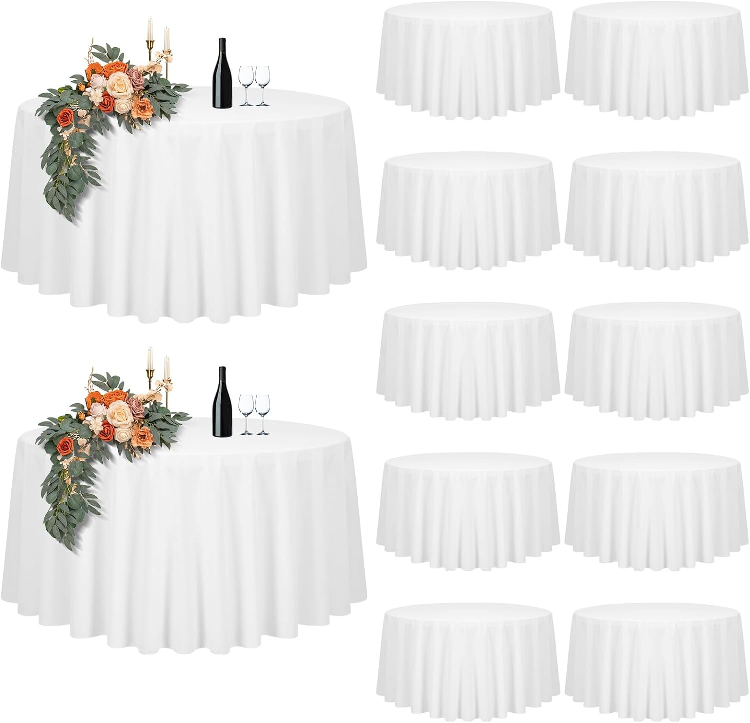 12 Pack White Round Tablecloth 70 inch Round Table Cloth Polyester ...
