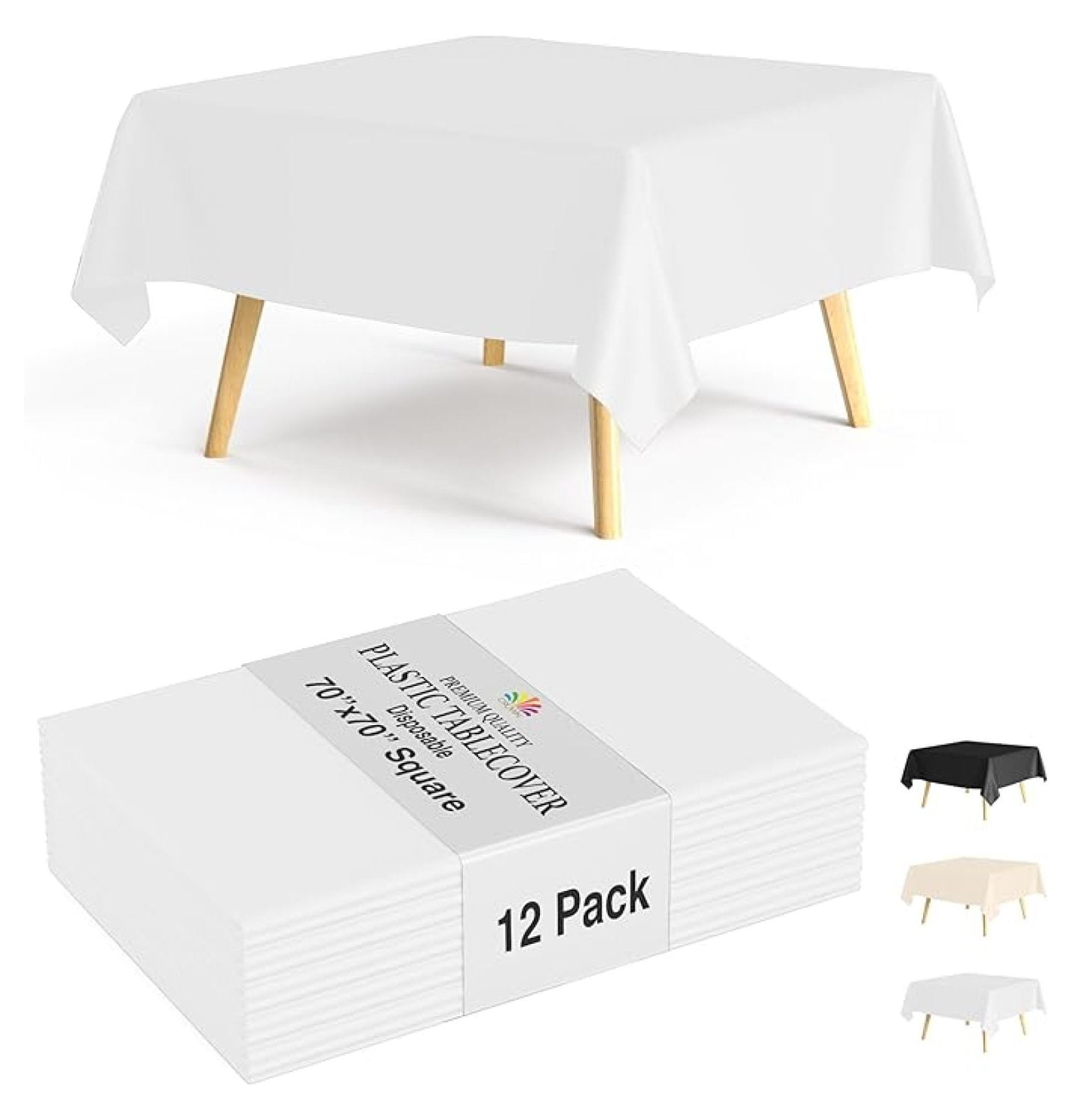 12-Pack White Square Plastic Disposable Tablecloth – Size: 70 × 70 ...