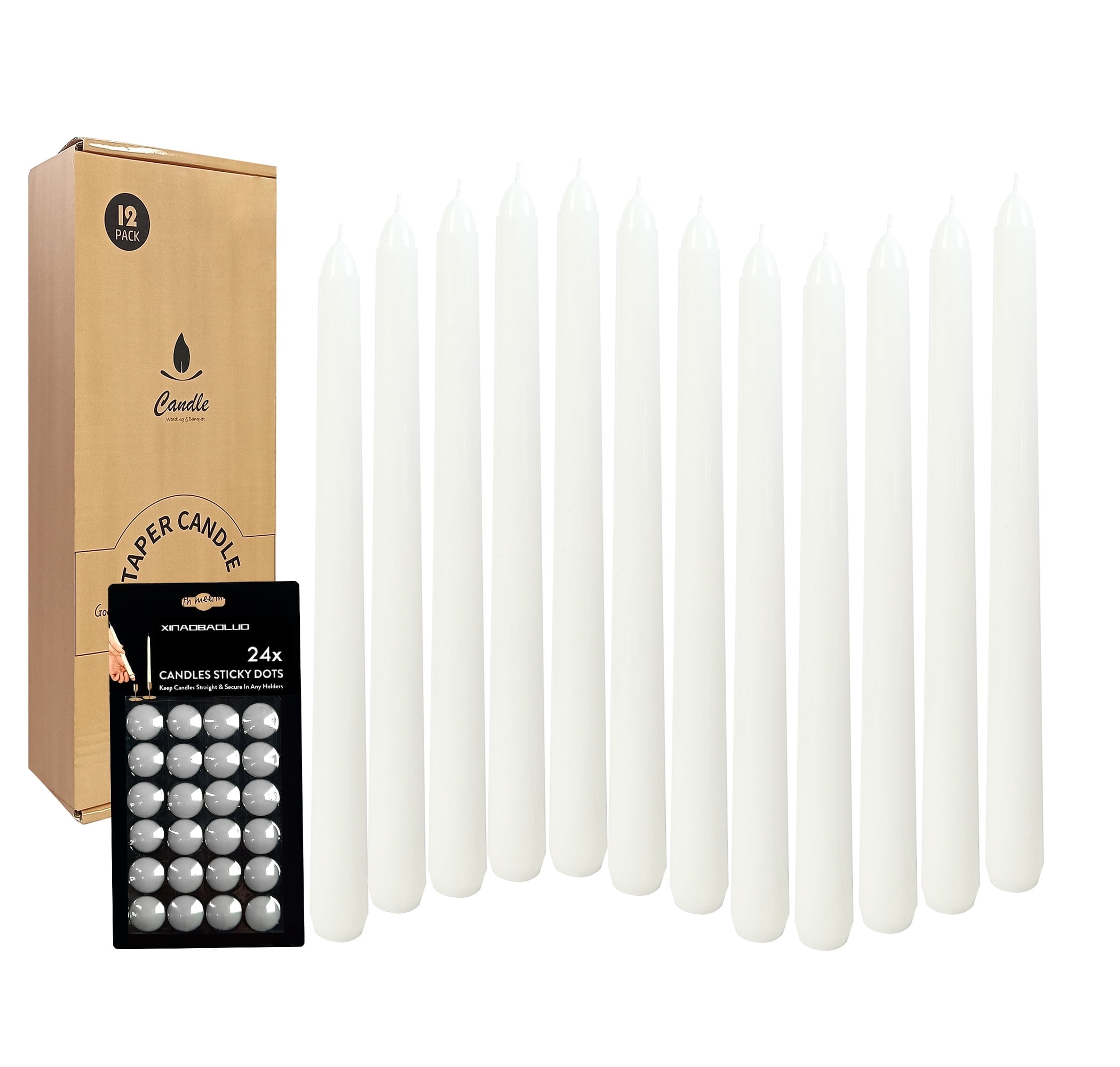 12 Pack White Taper Candles with 1 Pack Candles Wax Sticky Dots,10 inch ...