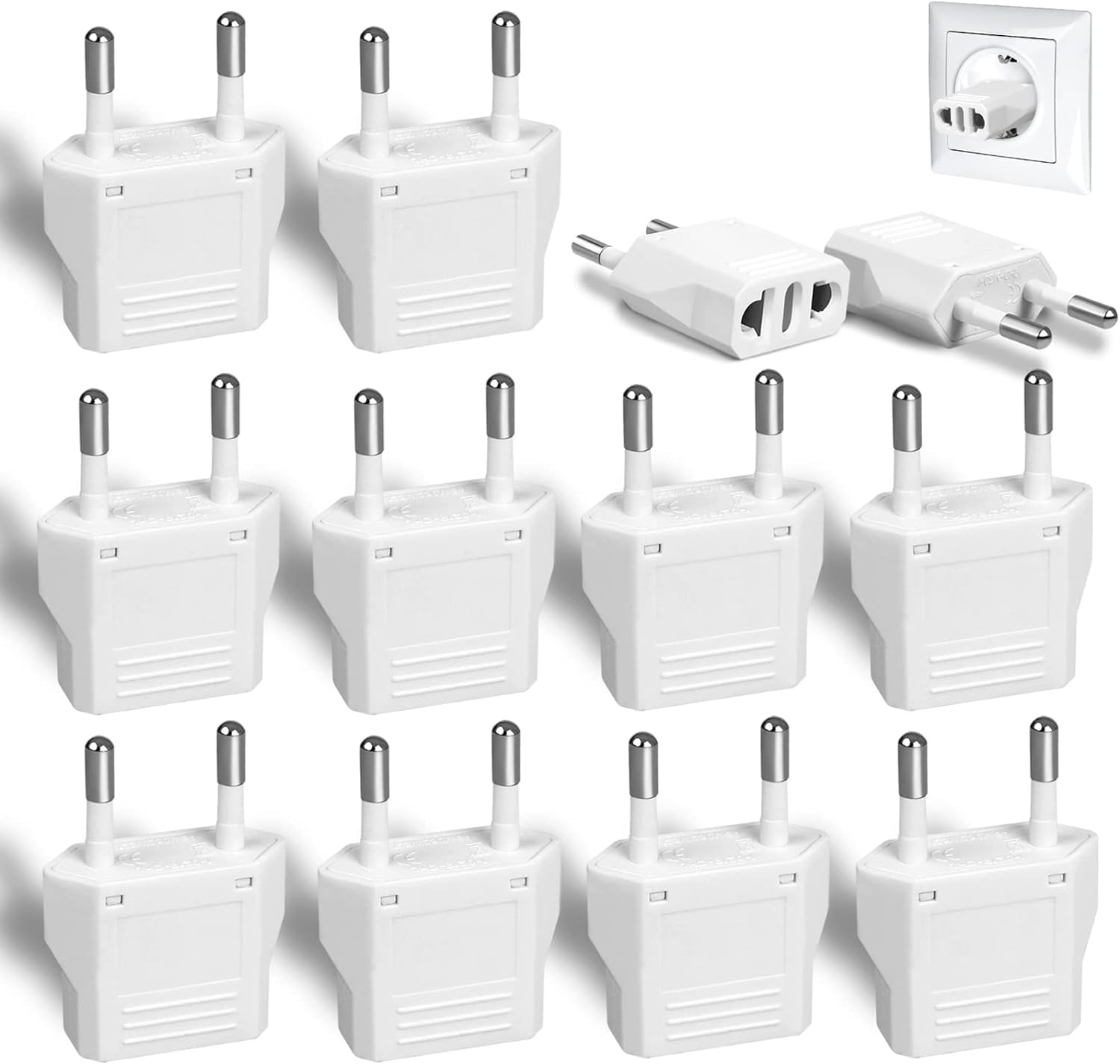12 Pack White US to Europe Travel Adapter - Type C Plug Adapter for ...