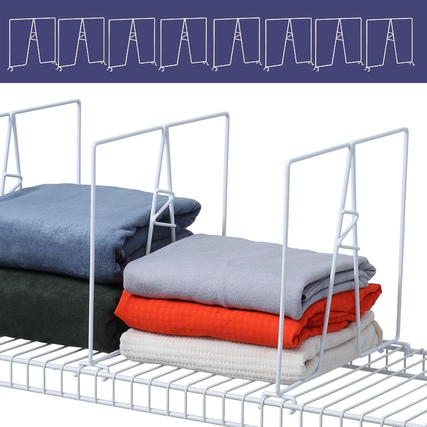 12-Pack White Wire Shelf Dividers - Closet Shelf Organizer - Easy to ...