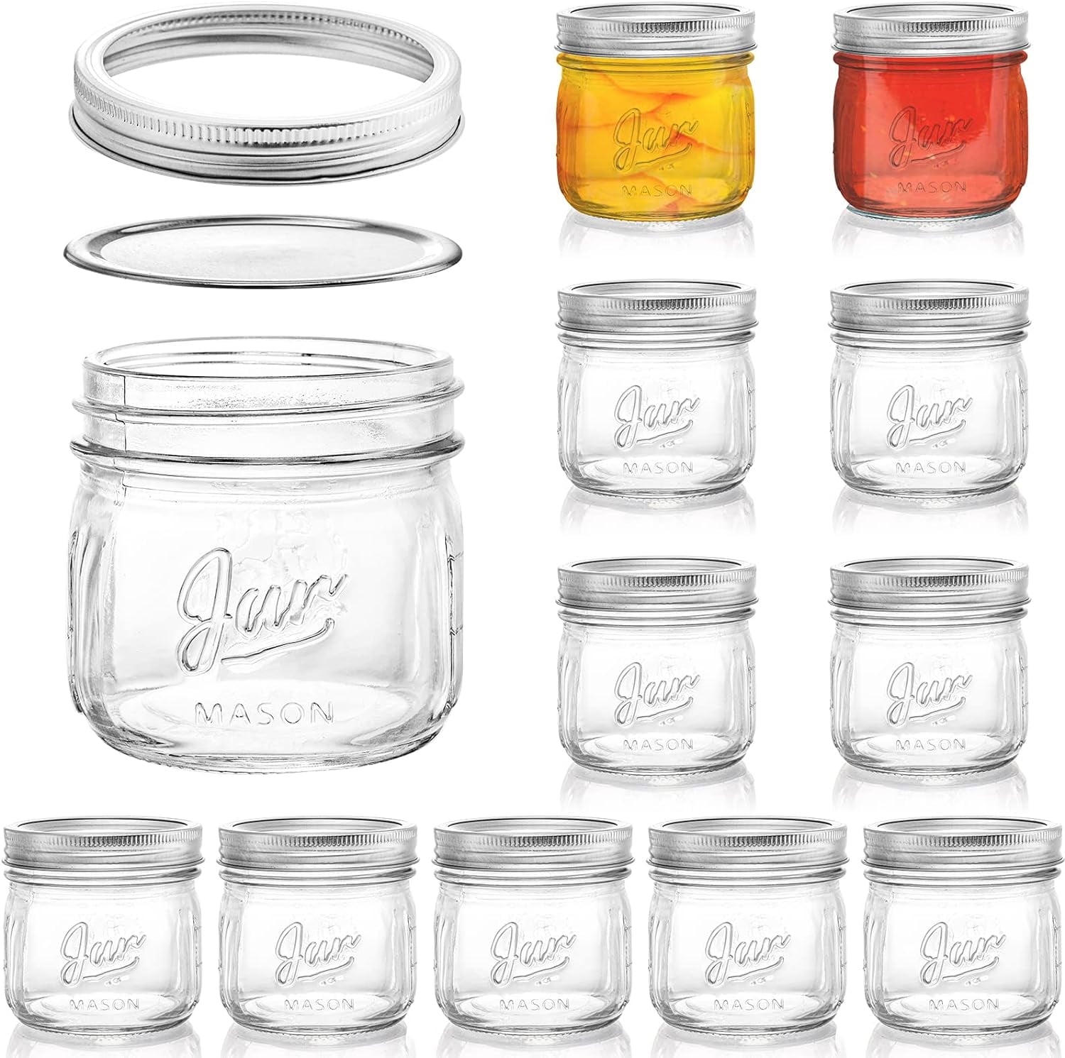 12 Pack Wide Mouth Mason Jars, 12 Oz Glass Canning Jars with Airtight Lids, Clear Mason Spice ...