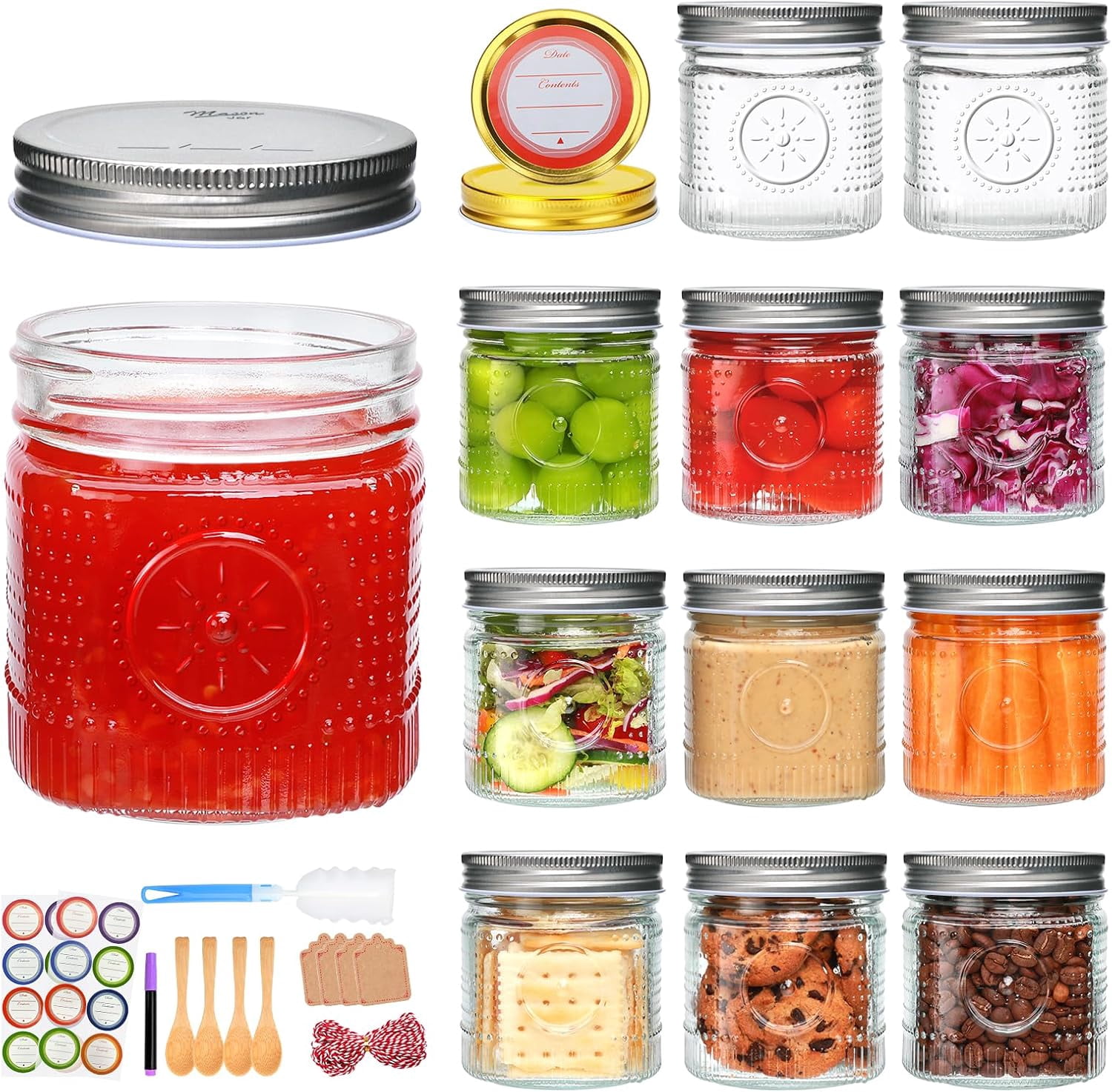 12 Pack Wide Mouth Mason Jars 16 oz with Lids, Glass Pint Canning Jars ...
