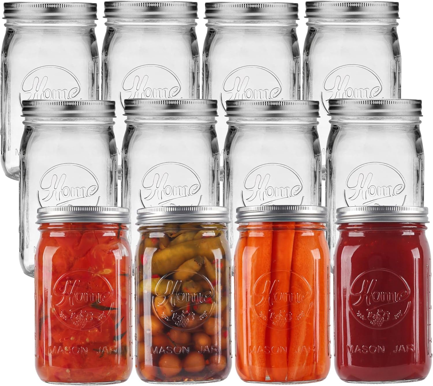 12 Pack Wide Mouth Mason Jars 32 oz - Heavy Duty Glass Quart Mason Jars ...