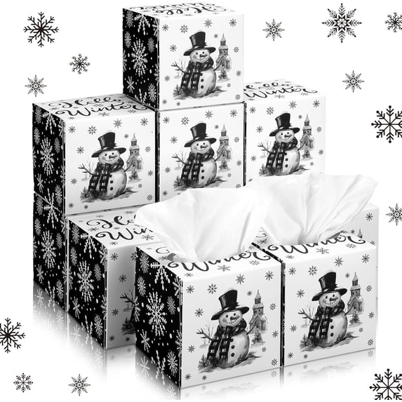 12 Pack Winter Snowman Facial Tissues Cube Boxes Winter Snowflake ...