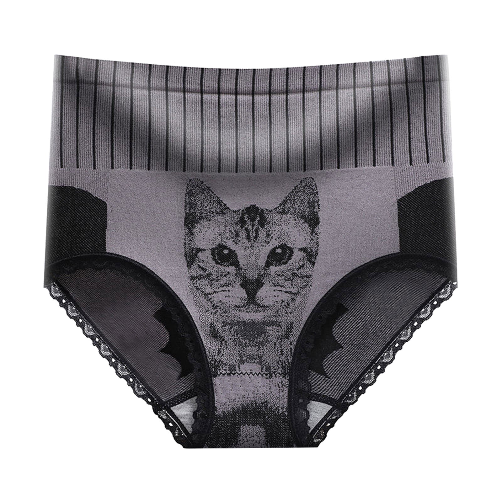 12 Pack Womens Underwear Cat Head Print High Waist Lace Brief Panties ...