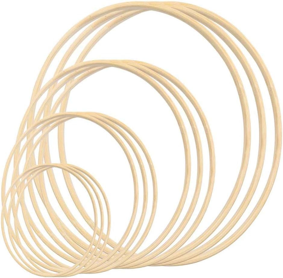 12 Pack Wooden Bamboo Floral Hoop Large Wooden Wreath Hoop Craft Rings ...