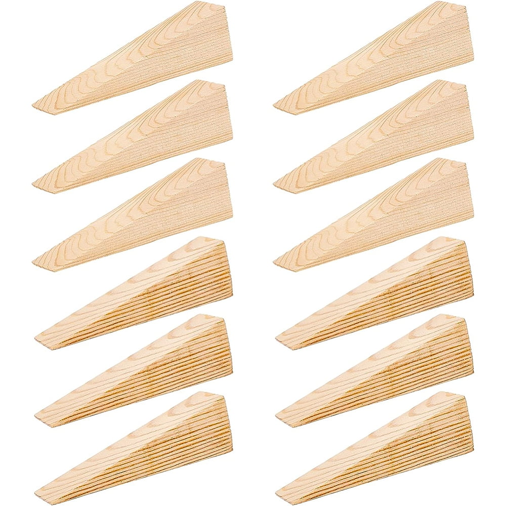 12 Pack Wooden Non-Slip Door Stop Stopper Triangle Solid Wood Wedge ...