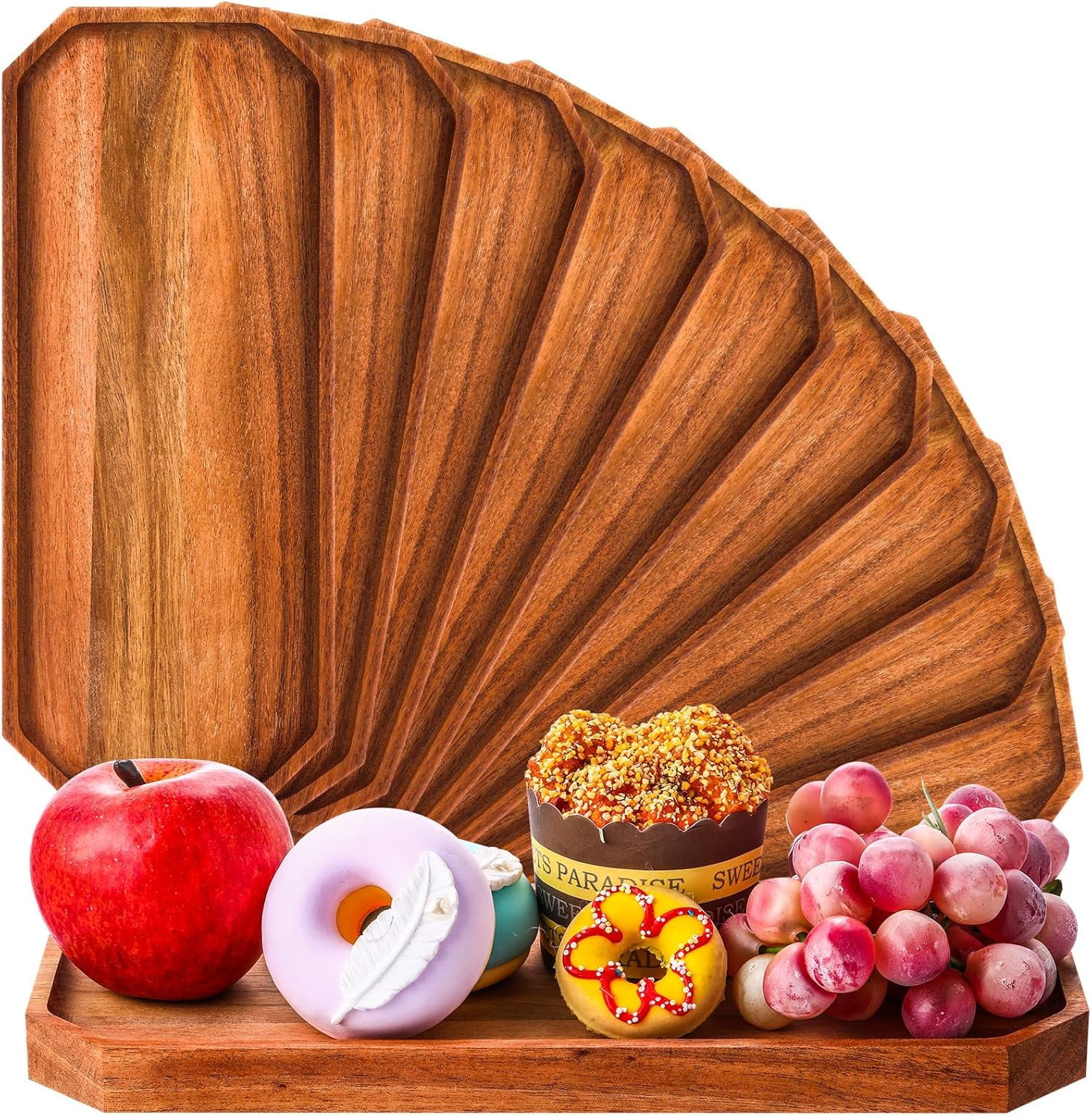 12 Pack Wooden Serving Platter Acacia Wood Platters 12 x 5 Inch Rustic ...