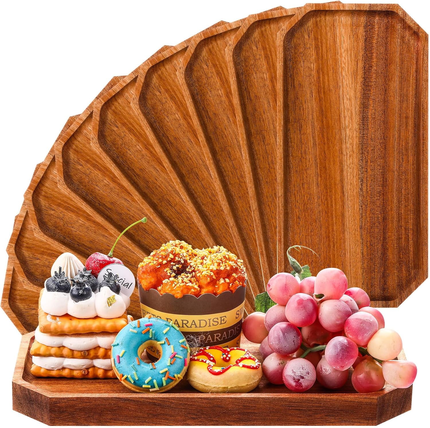 12 Pack Wooden Serving Platter Bulk Acacia Wood Platters 10 x 5 Inch ...