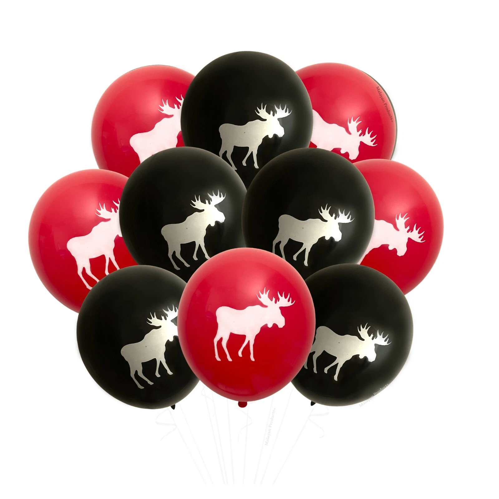 12 Pack Woodland Red & Black Moose Party Balloons Animal Birthday ...