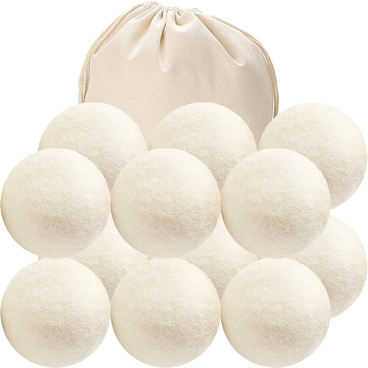 12 Pack Wool Dryer Balls XL Reusable Laundry Balls for Dryer Natural ...