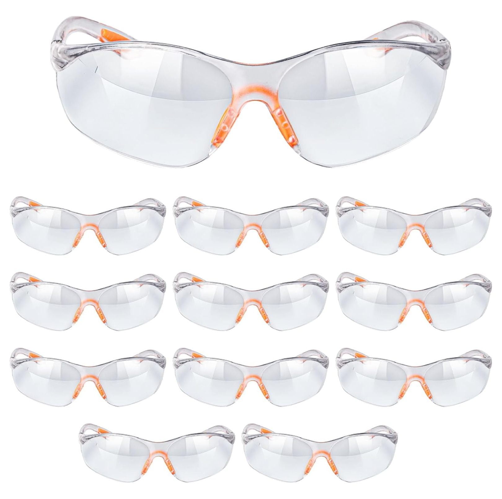12 Pack of Wrap Around Safety Glasses with Clear Lenses and Rubber Nose ...