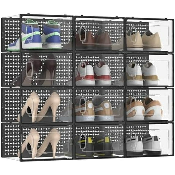 12 Pack X-Large Modular Clear Plastic Stackable Shoe Storage Organizer ...