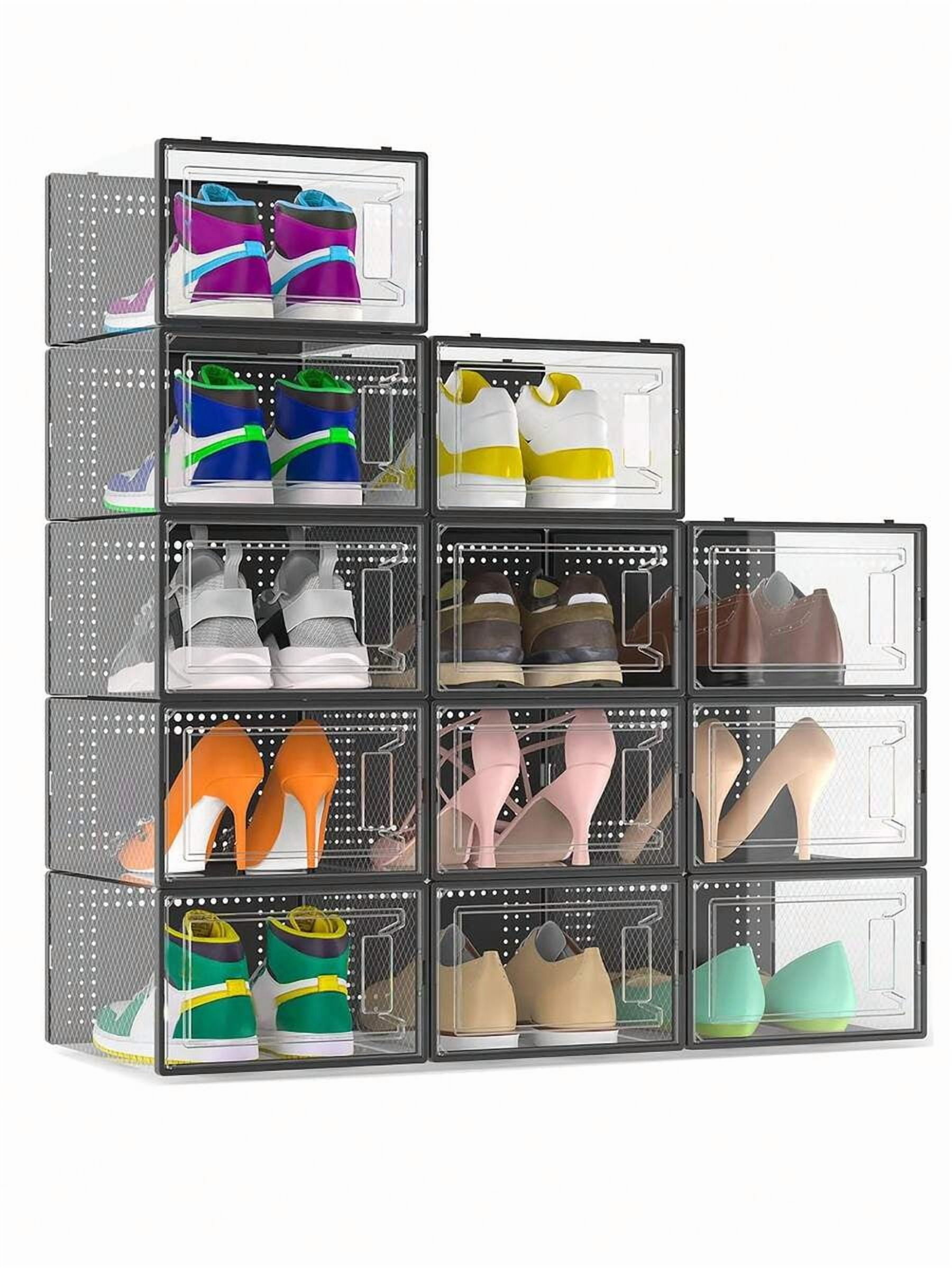 12-Pack XX-Large Shoe Storage Boxes, Clear Stackable Shoe Organizer ...
